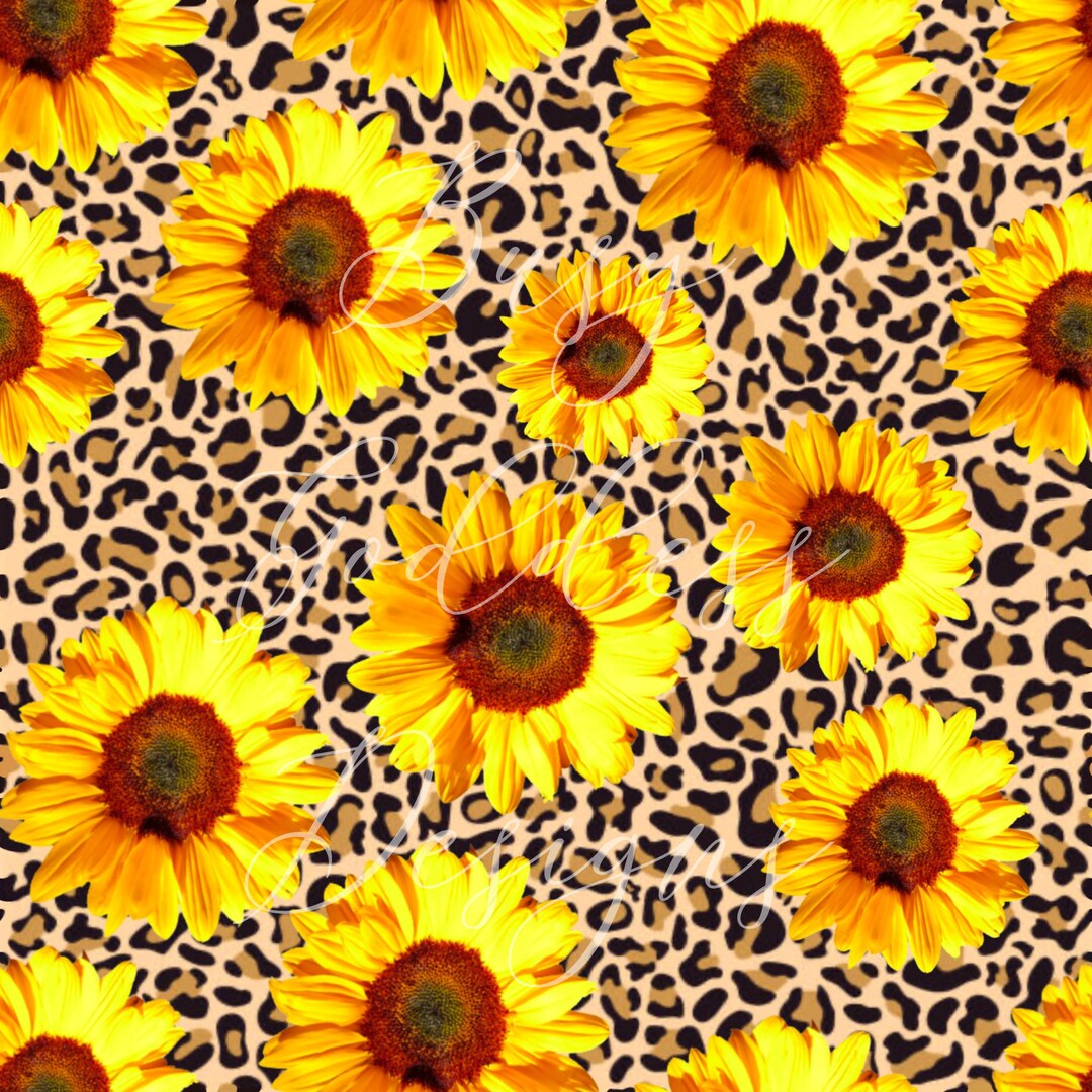 Leopard and Sunflower Seamless File Repeating Pattern PNG Digital ...