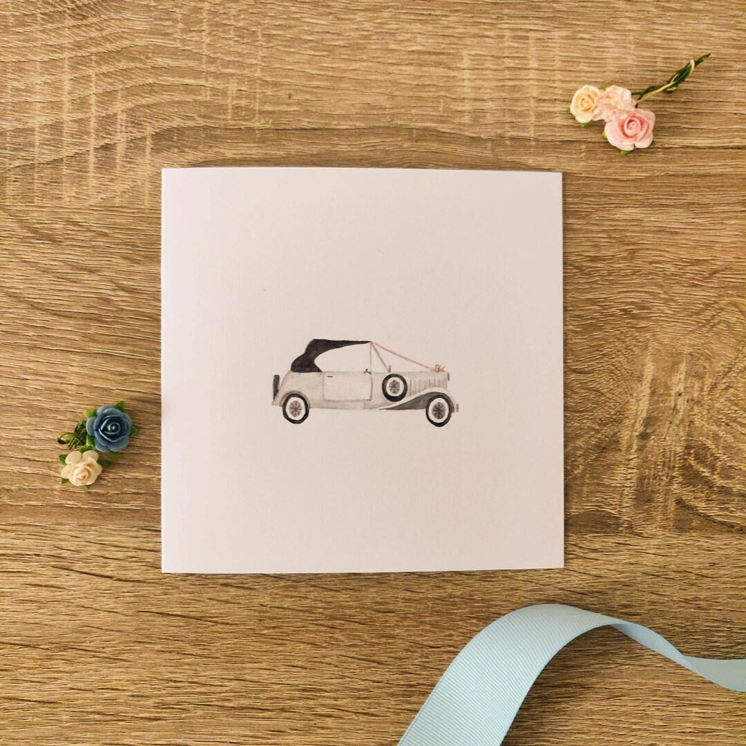 Original Handmade Wedding Car Card | Wedding Card | Watercolour Wedding ...