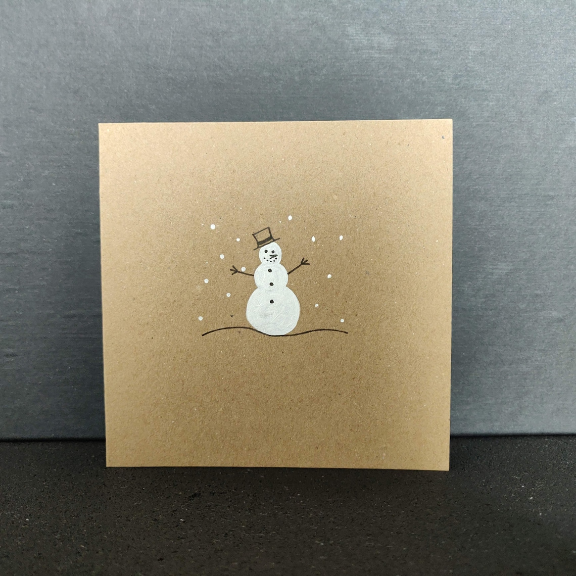 Handmade Snowman Card Snowy Christmas Snowman Card Brown Christmas Card ...