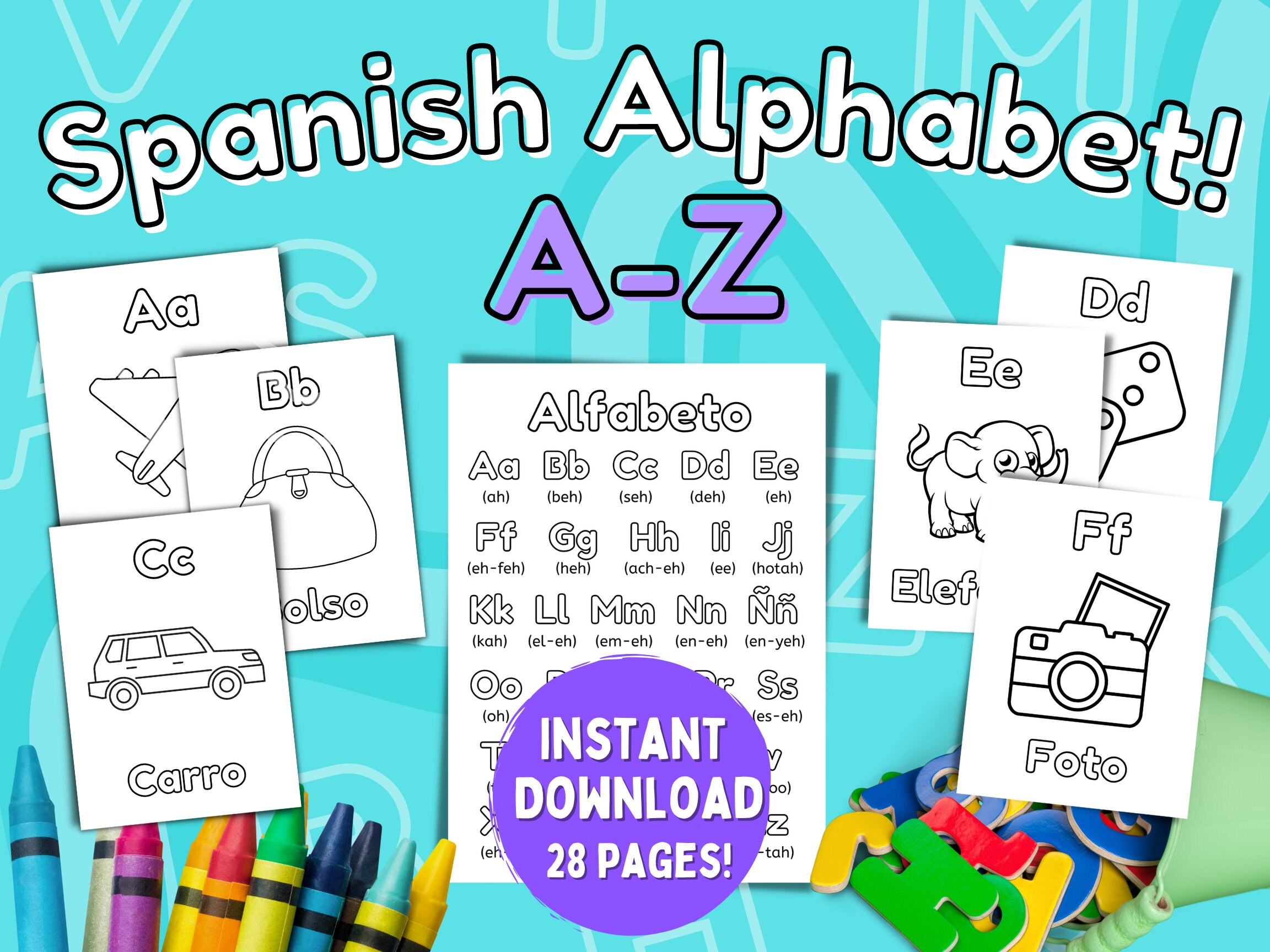 Spanish Alphabet Coloring Pages, Beginner Spanish Worksheets, Easy ...