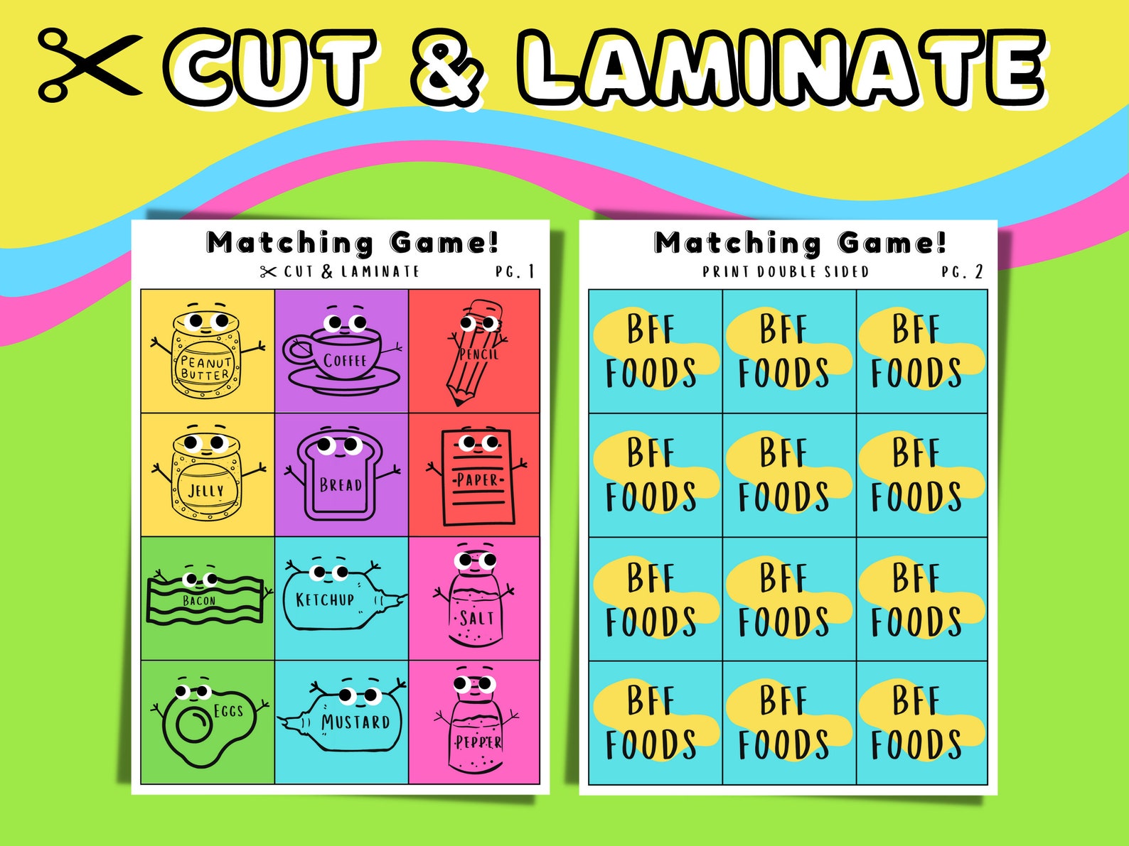 Memory Matching Game for Kids, 12 Pairs of Foods, Fun & Educational ...