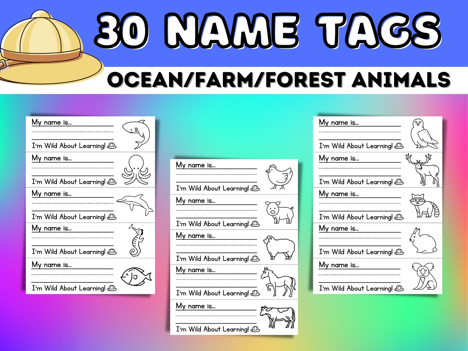 Animal Theme Name Tags, Printable Name Labels, Safari Friends Name Tags ...