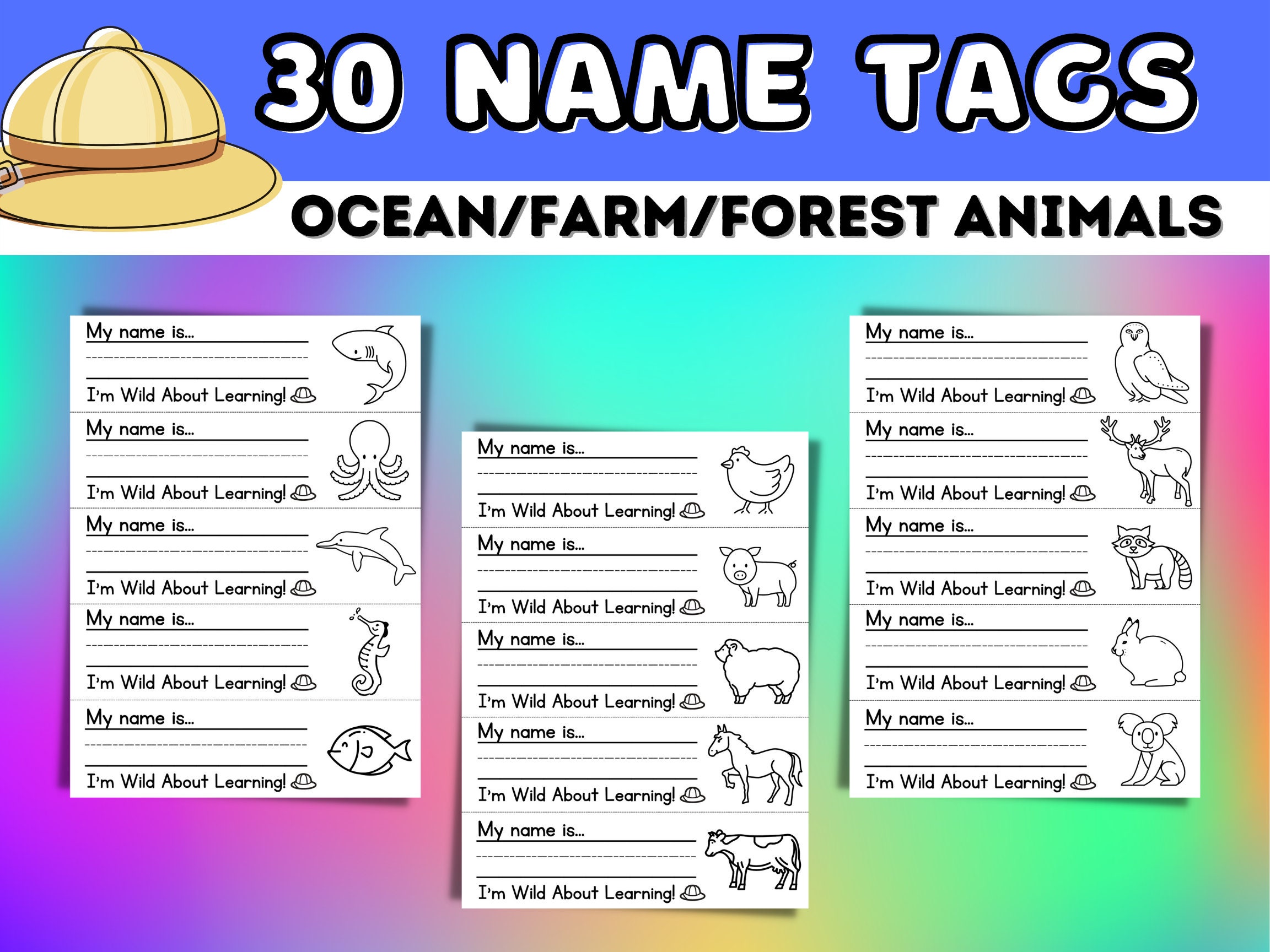 Animal Theme Name Tags, Printable Name Labels, Safari Friends Name Tags ...