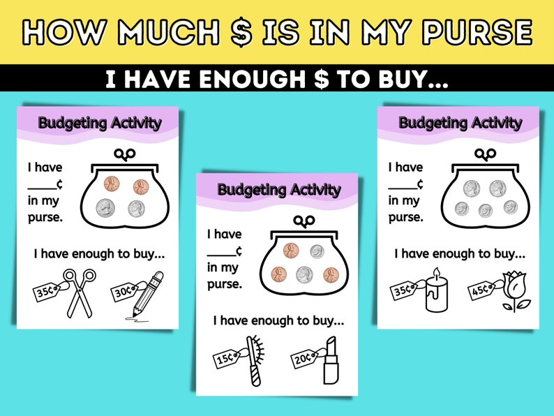 Budgeting Activity for Kids, Counting Coins, Finance Worksheets, Money ...