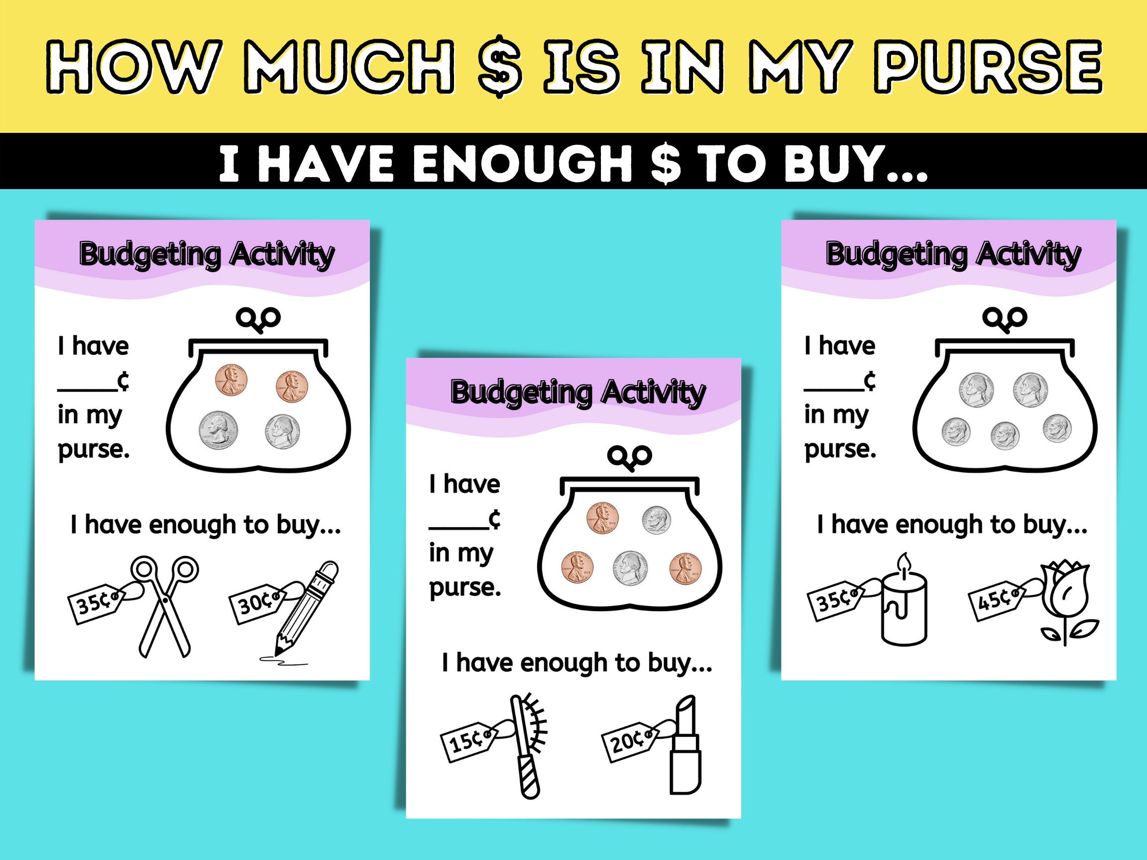 Budgeting Activity for Kids, Counting Coins, Finance Worksheets, Money ...