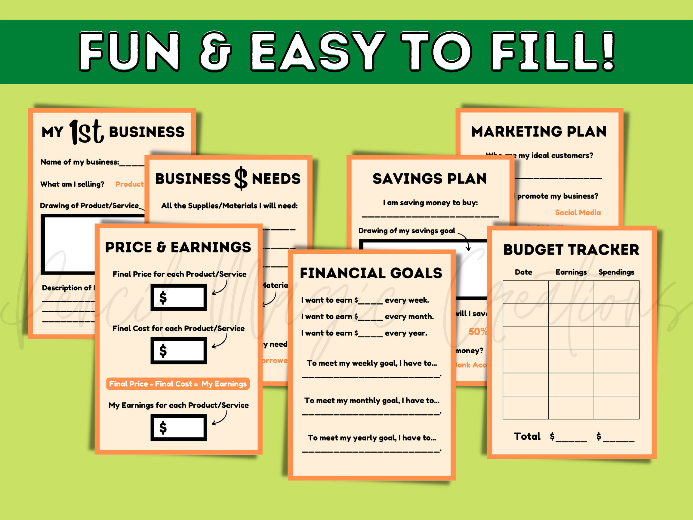 Small Business Plan Template for Kids, Kid Entrepreneur, Budgeting ...