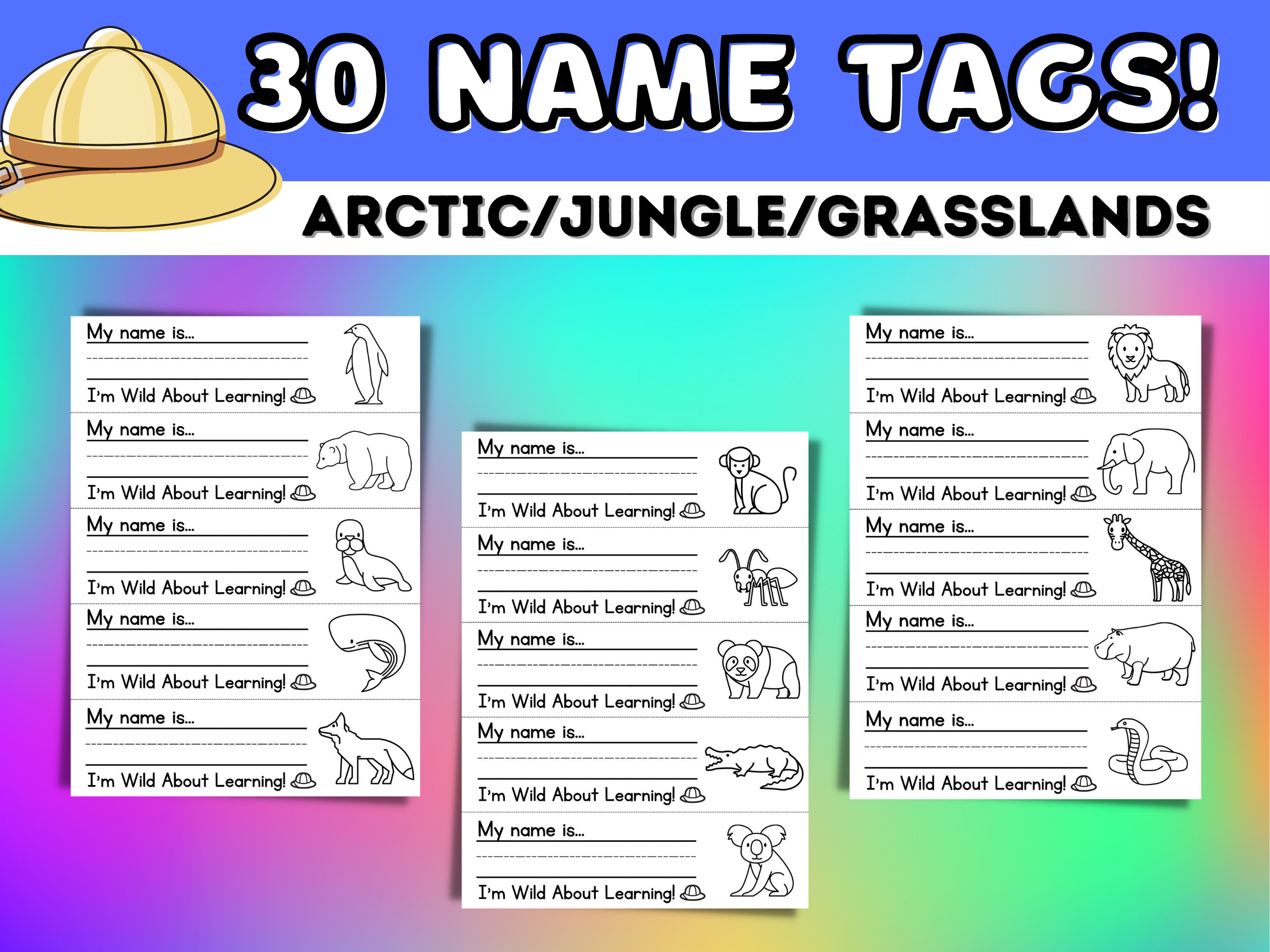 Animal Theme Name Tags, Printable Name Labels, Safari Friends Name Tags ...