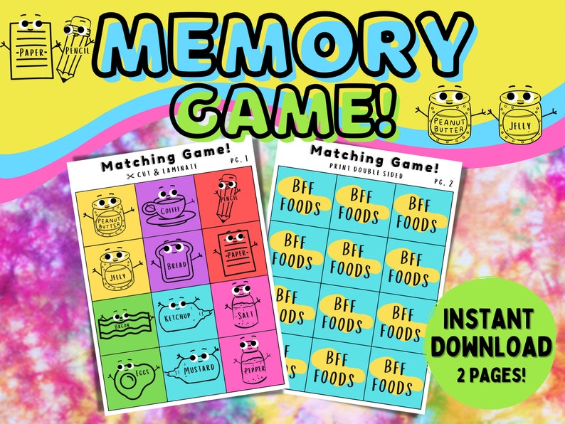 Memory Matching Game for Kids, 12 Pairs of Foods, Fun & Educational ...