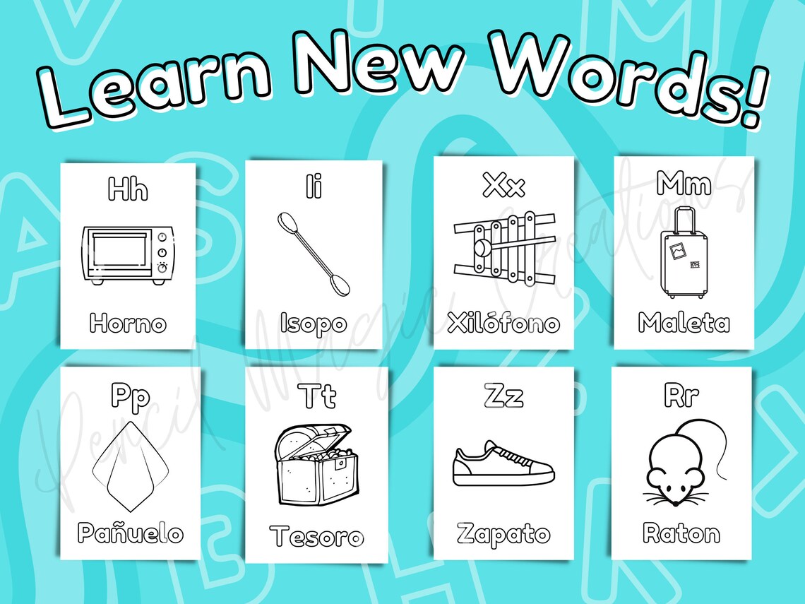 Spanish Alphabet Coloring Pages, Beginner Spanish Worksheets, Easy ...