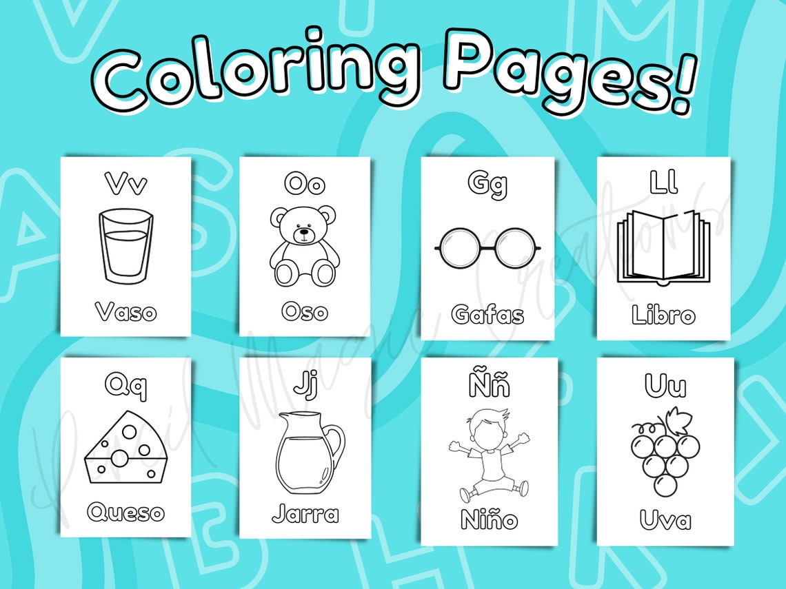 Spanish Alphabet Coloring Pages, Beginner Spanish Worksheets, Easy ...