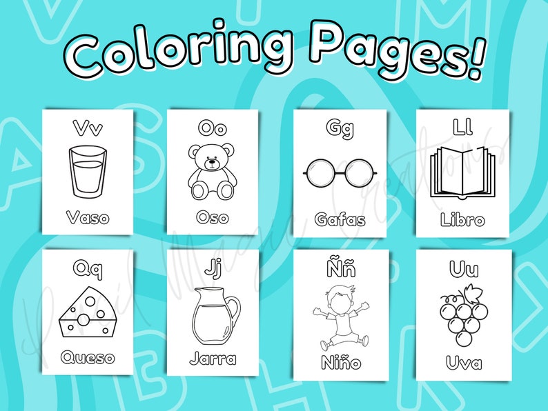 Spanish Alphabet Coloring Pages, Beginner Spanish Worksheets, Easy ...