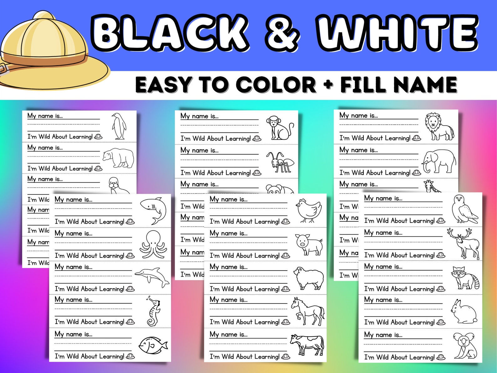 Animal Theme Name Tags, Printable Name Labels, Safari Friends Name Tags ...