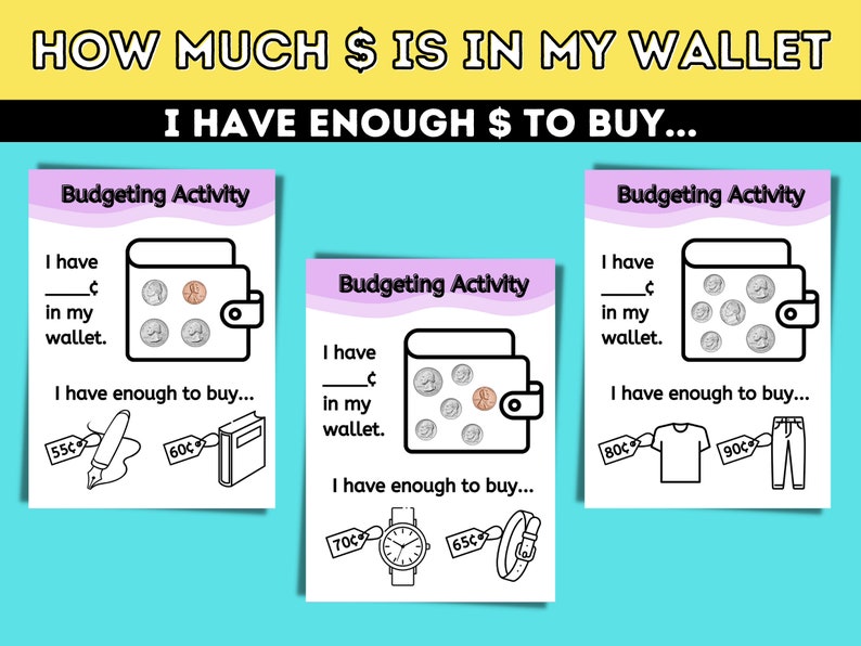 Budgeting Activity for Kids, Counting Coins, Finance Worksheets, Money ...