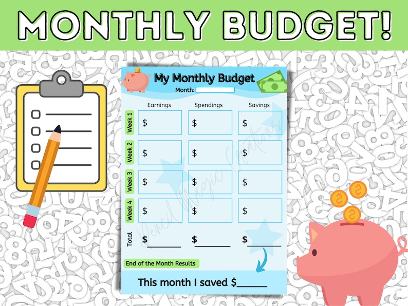 Monthly & Weekly Budget Tracker for Kids! Kids Budget Sheet, Finance ...