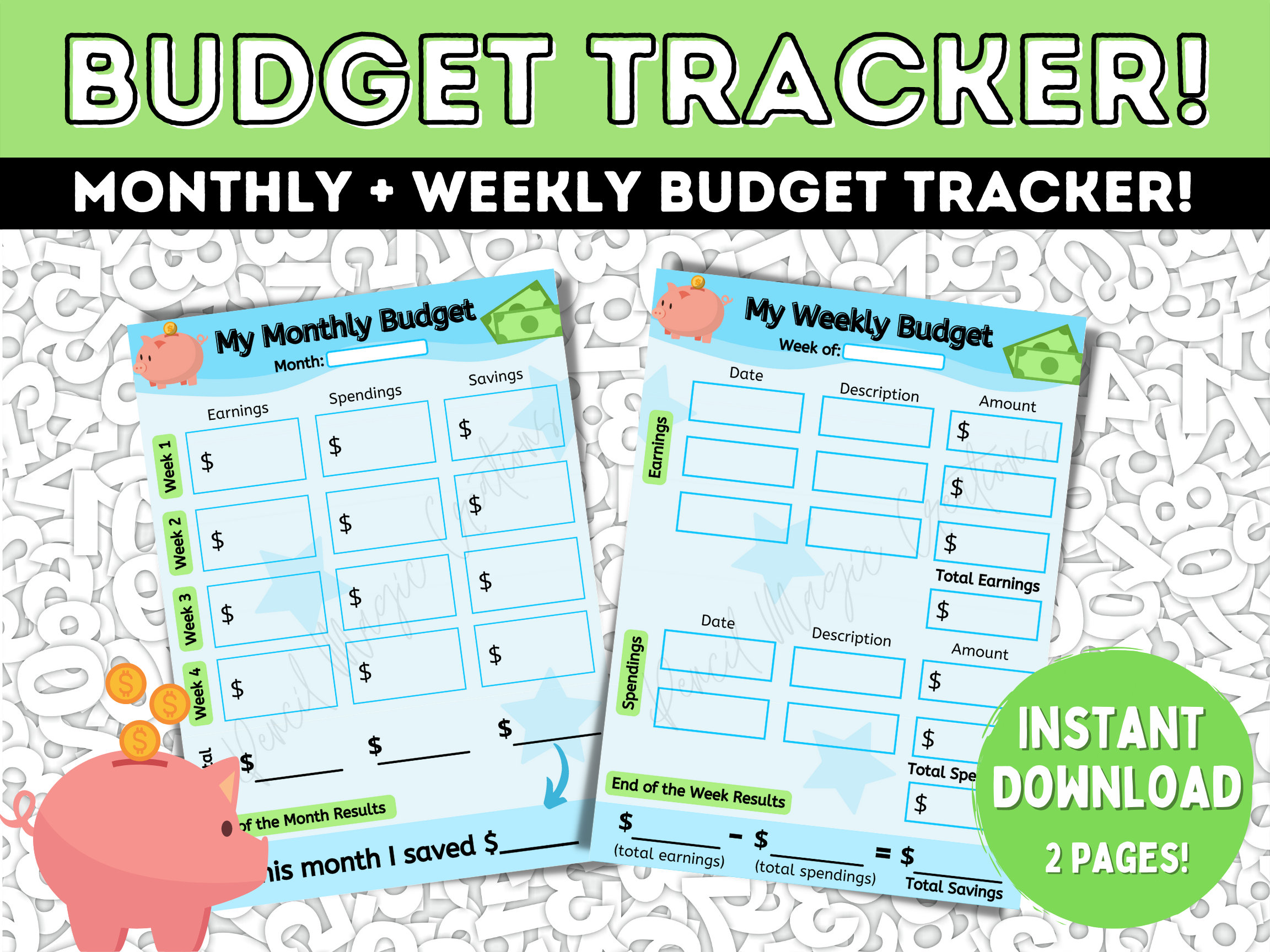 Monthly & Weekly Budget Tracker for Kids! Kids Budget Sheet, Finance ...