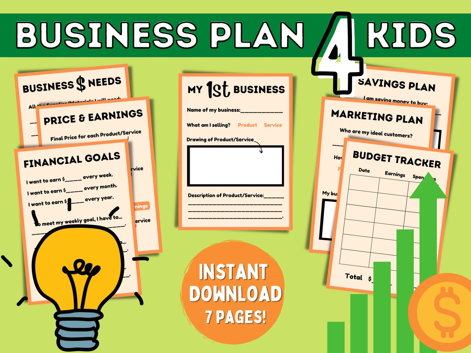 Small Business Plan Template for Kids, Kid Entrepreneur, Budgeting ...