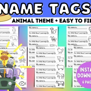 Animal Theme Name Tags, Printable Name Labels, Safari Friends Name Tags ...