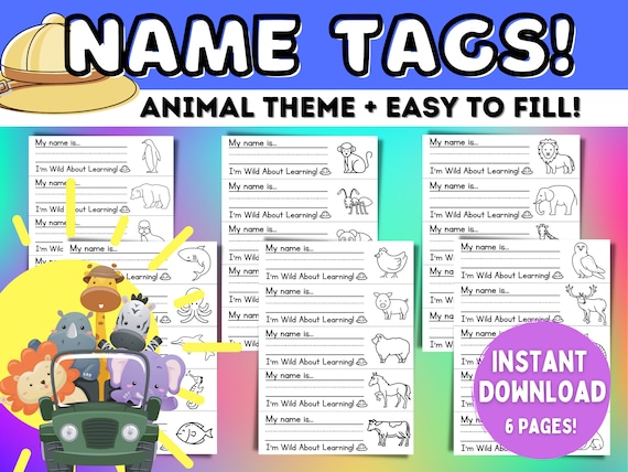 Animal Theme Name Tags Printable Name Labels Safari Friends | Etsy