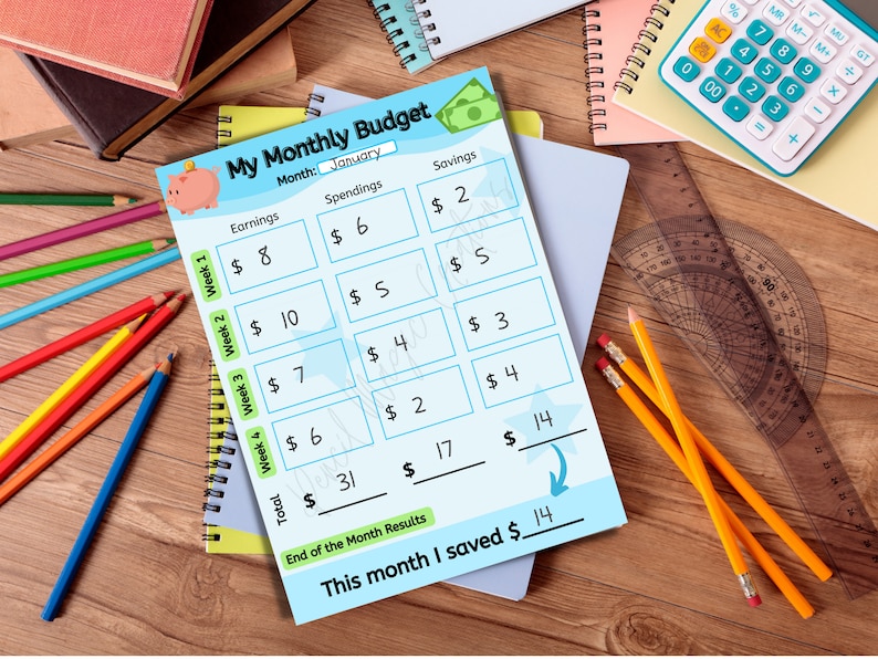Monthly & Weekly Budget Tracker for Kids! Kids Budget Sheet, Finance ...