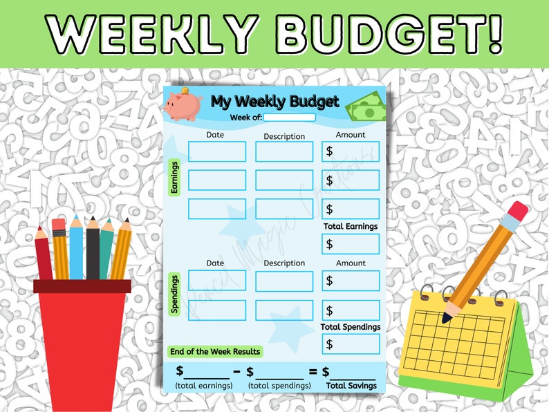 Monthly & Weekly Budget Tracker for Kids! Kids Budget Sheet, Finance ...