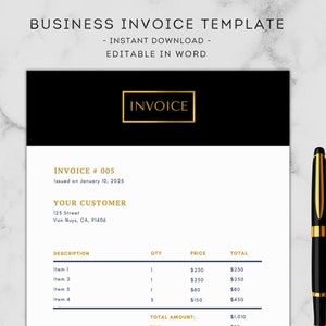 BLACK & GOLD Invoice Template for Small Businesses Professional and ...