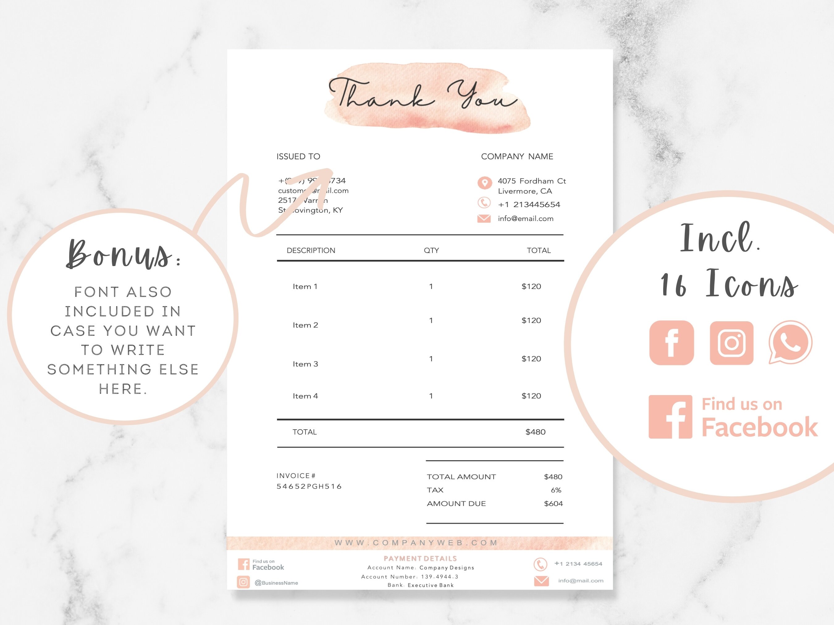 PEACH Invoice Template Download Professional Invoice for Small ...