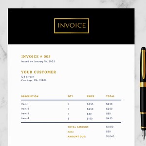 BLACK & GOLD Invoice Template for Small Businesses Professional and ...