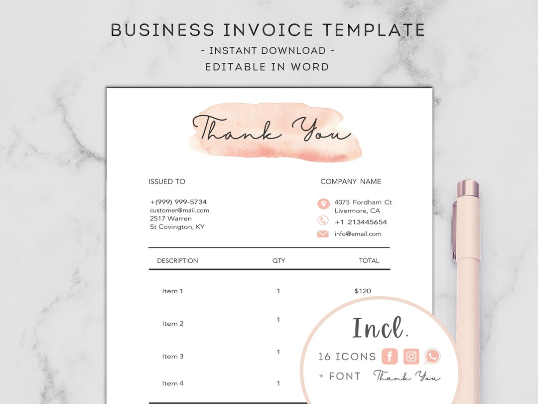 PEACH Invoice Template Download Professional Invoice for Small ...