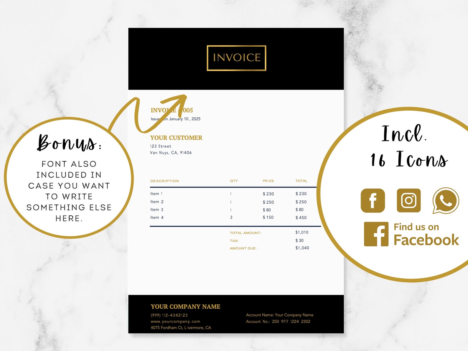 BLACK & GOLD Invoice Template for Small Businesses Professional and ...