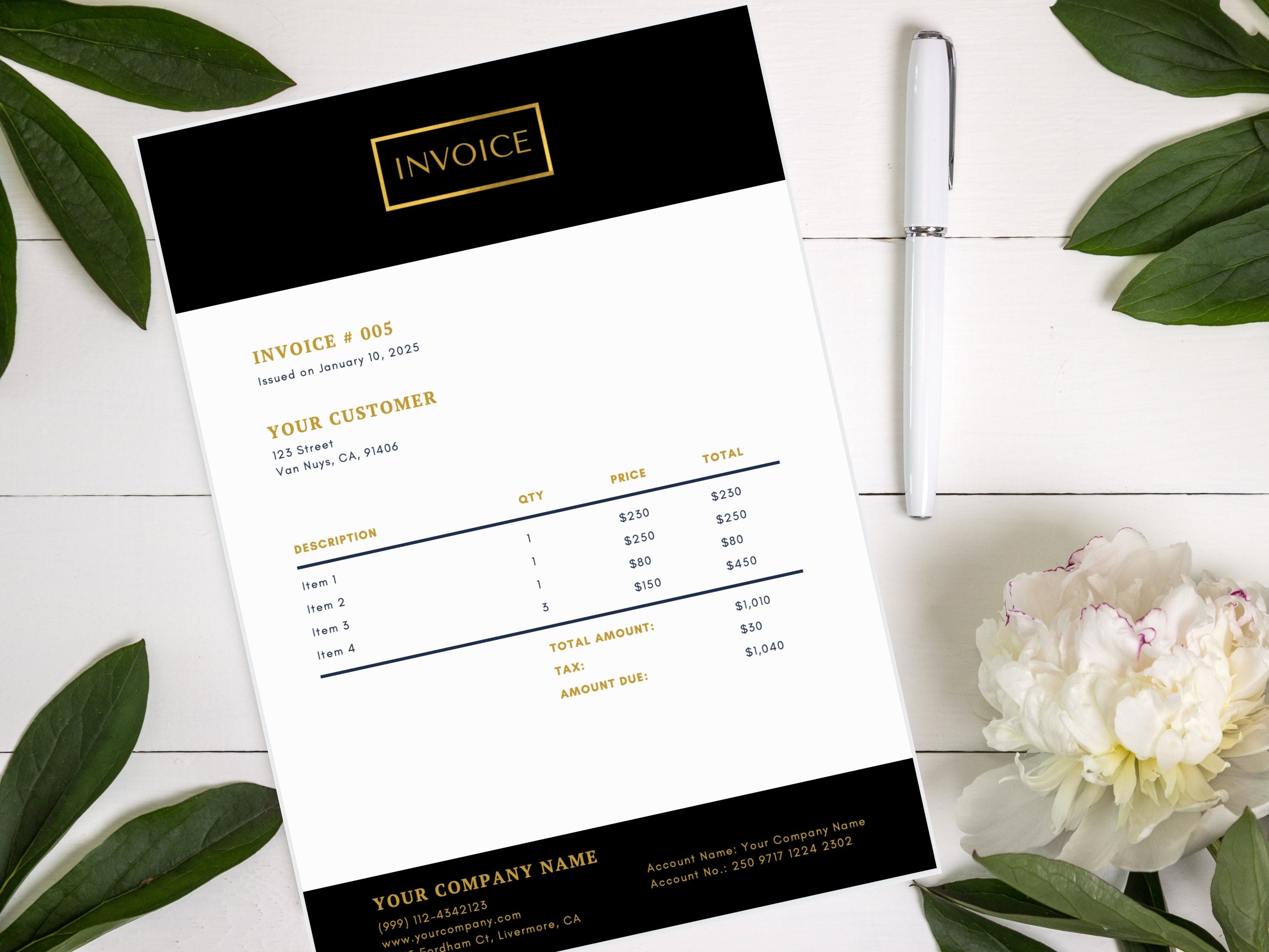 BLACK & GOLD Invoice Template for Small Businesses - Etsy