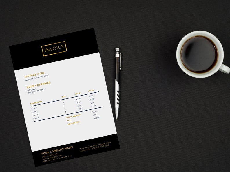 BLACK & GOLD Invoice Template for Small Businesses - Etsy