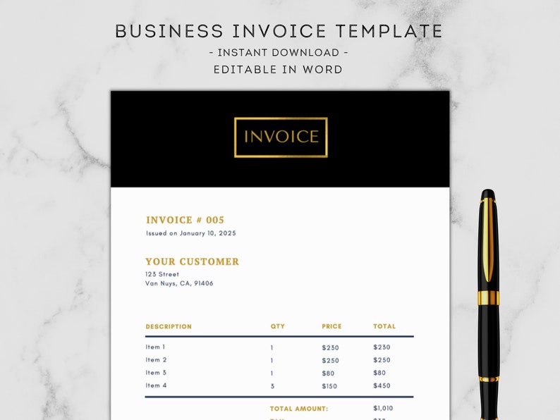 BLACK & GOLD Invoice Template for Small Businesses Professional and ...
