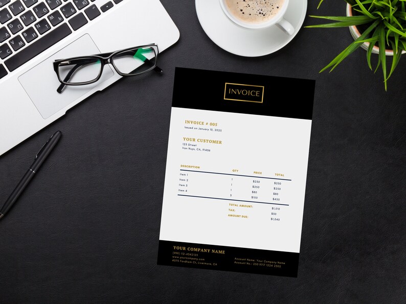 BLACK & GOLD Invoice Template for Small Businesses - Etsy