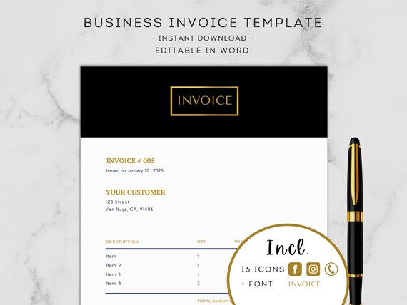 BLACK & GOLD Invoice Template for Small Businesses - Etsy