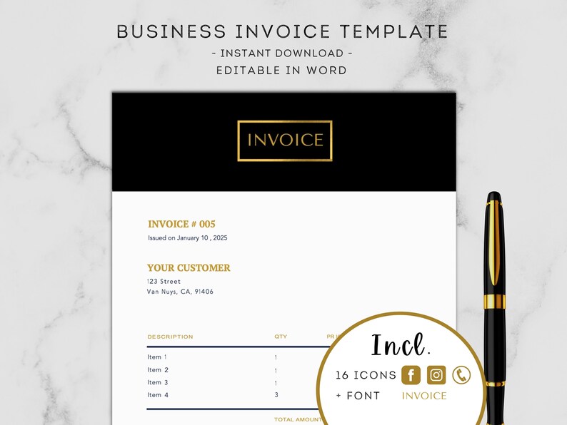 BLACK & GOLD Invoice Template for Small Businesses Professional and ...