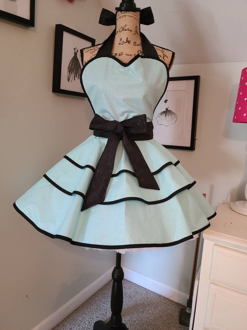 Shimmering Seafoam and Black Retro Style Hostess Apron- Also Comes in ...