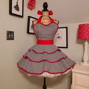 Houndstooth Retro Style Apron With Red Trim - Etsy