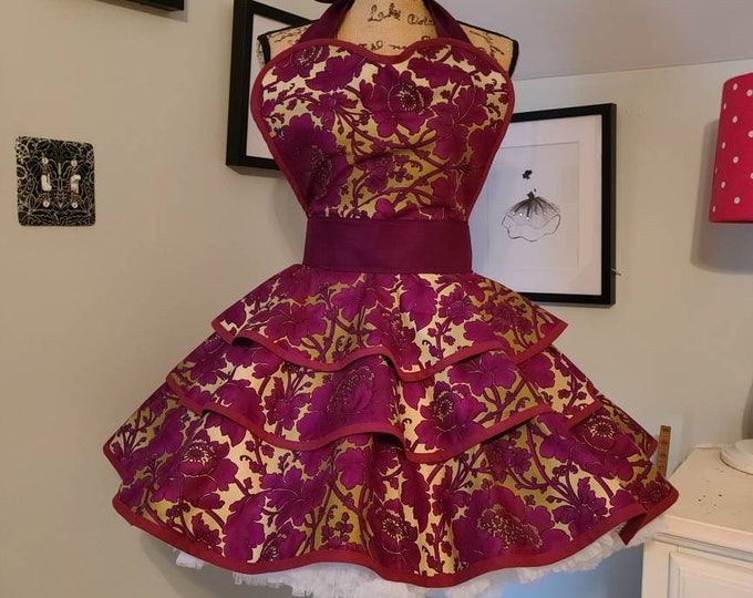 Gold and Magenta Floral Retro Style Hostess Apron - Etsy