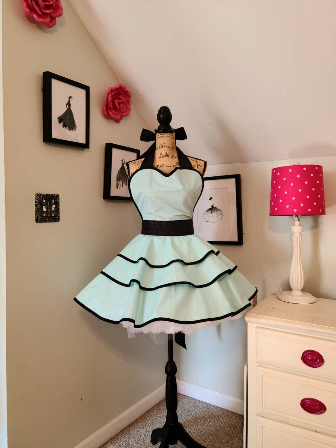 Shimmering Seafoam and Black Retro Style Hostess Apron- Also Comes in ...