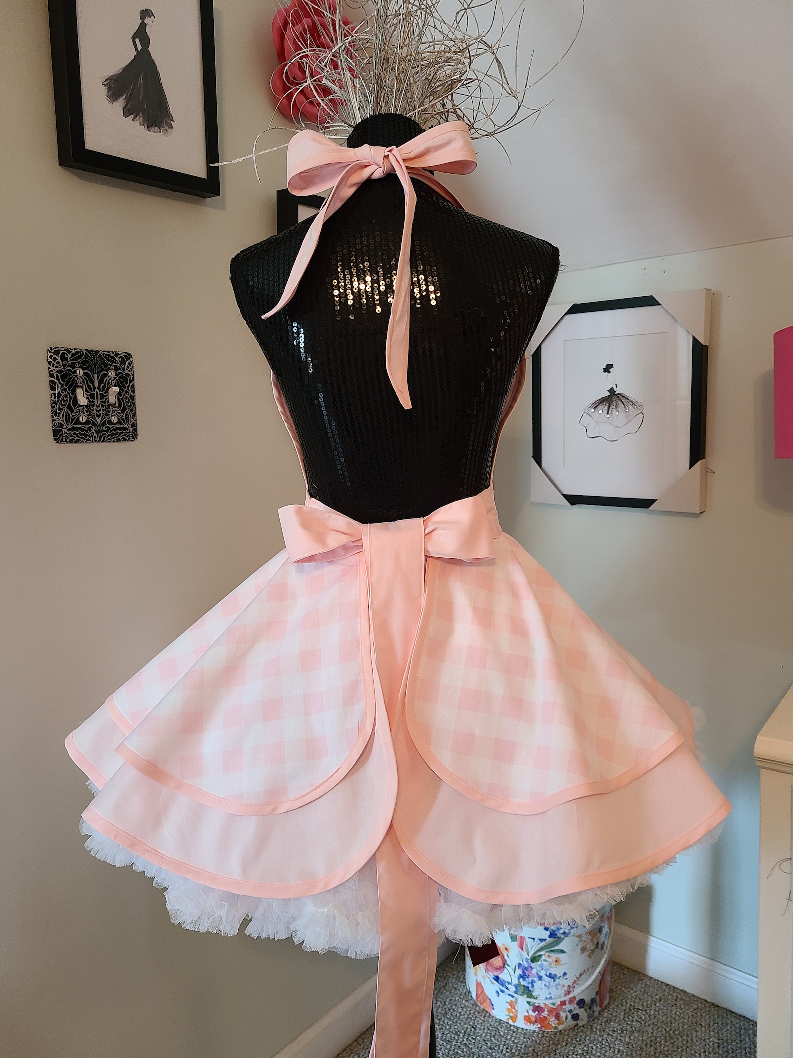 Retro Style Apron in Pale Pink and White Check With Matching | Etsy