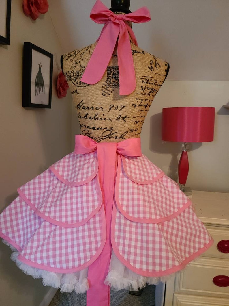Hot Pink Gingham Check Retro Style Hostess Apron - Etsy