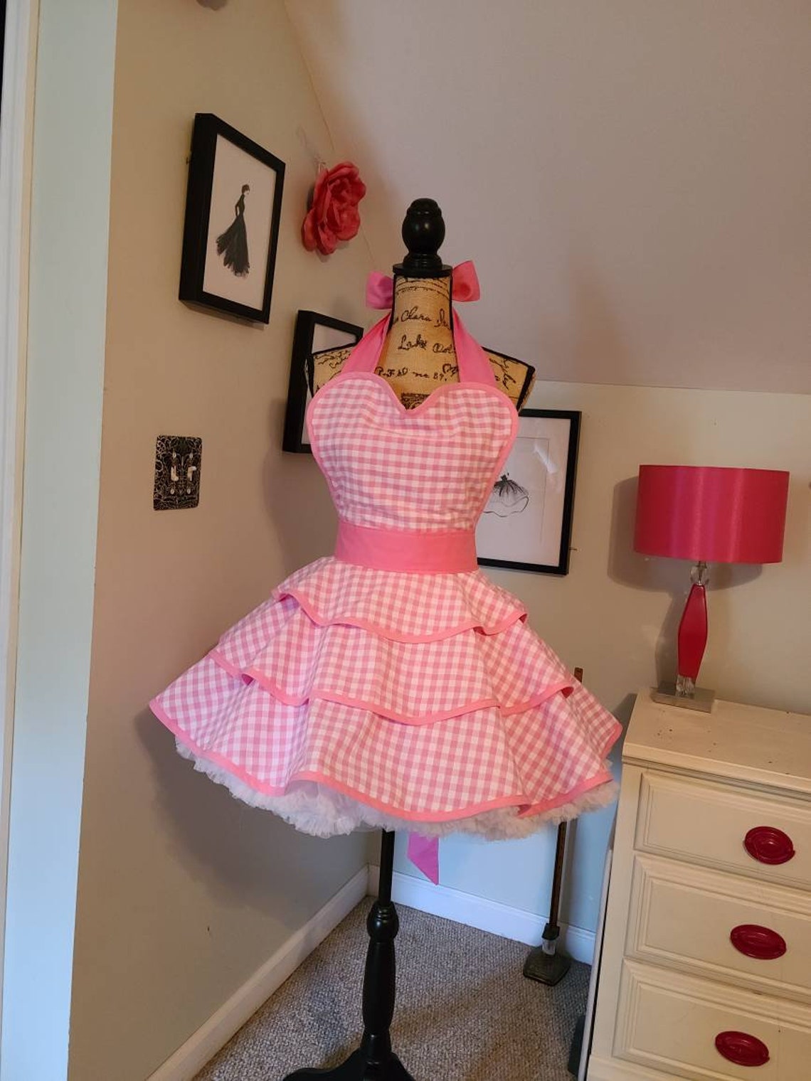 Hot Pink Gingham Check Retro Style Hostess Apron - Etsy