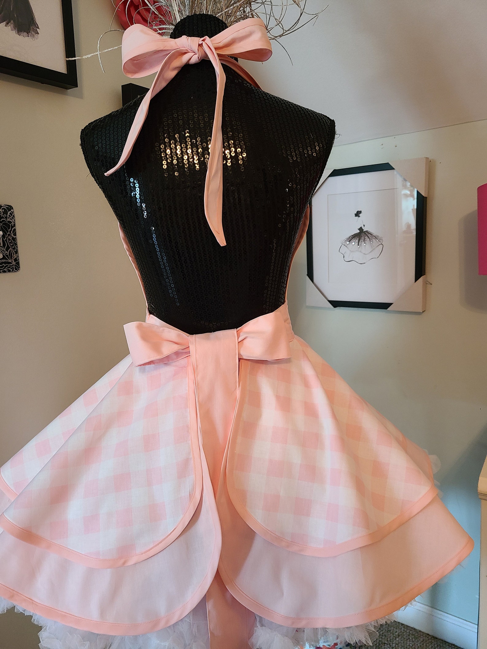 Retro Style Apron in Pale Pink and White Check With Matching | Etsy