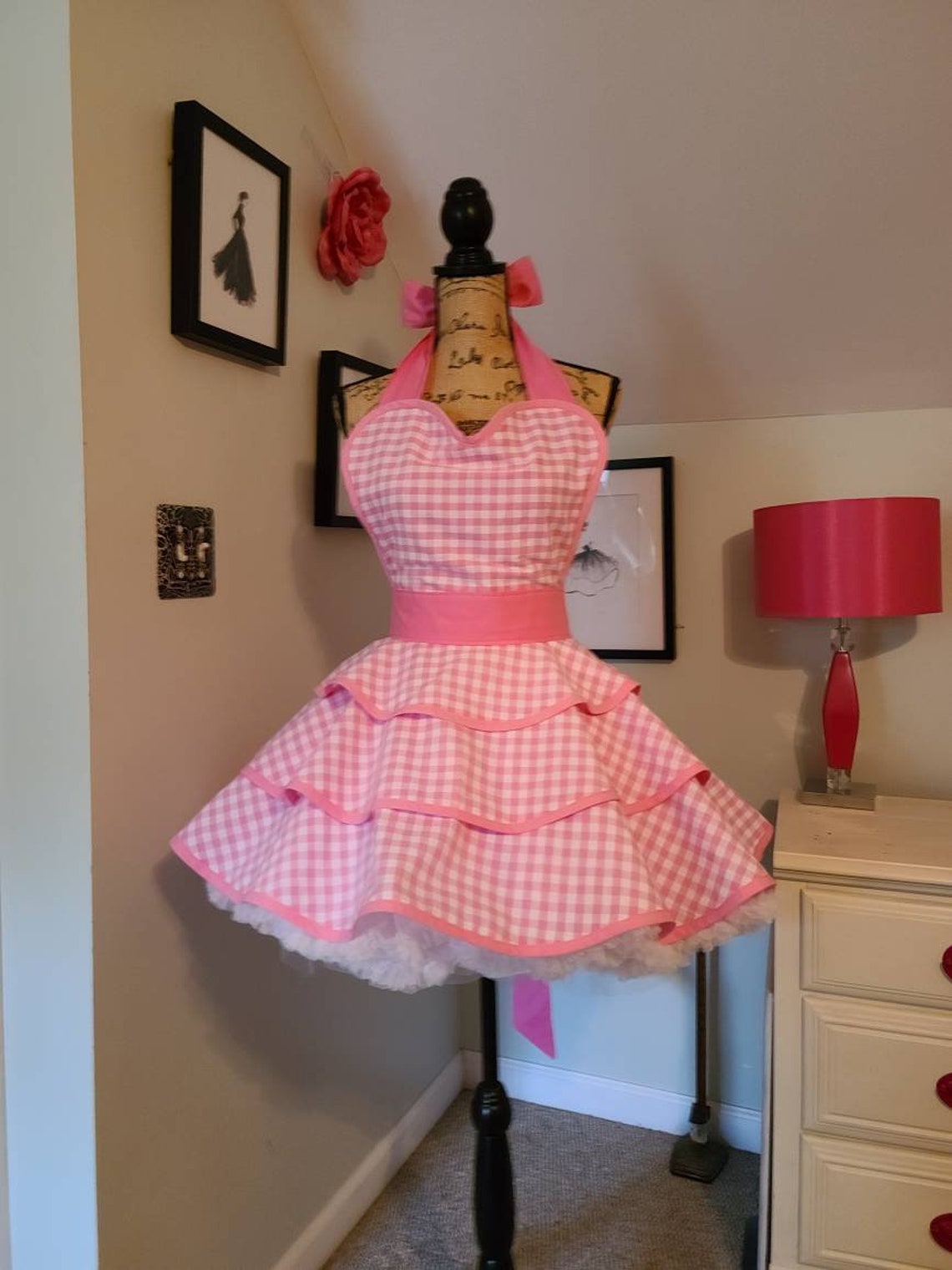 Hot Pink Gingham Check Retro Style Hostess Apron - Etsy
