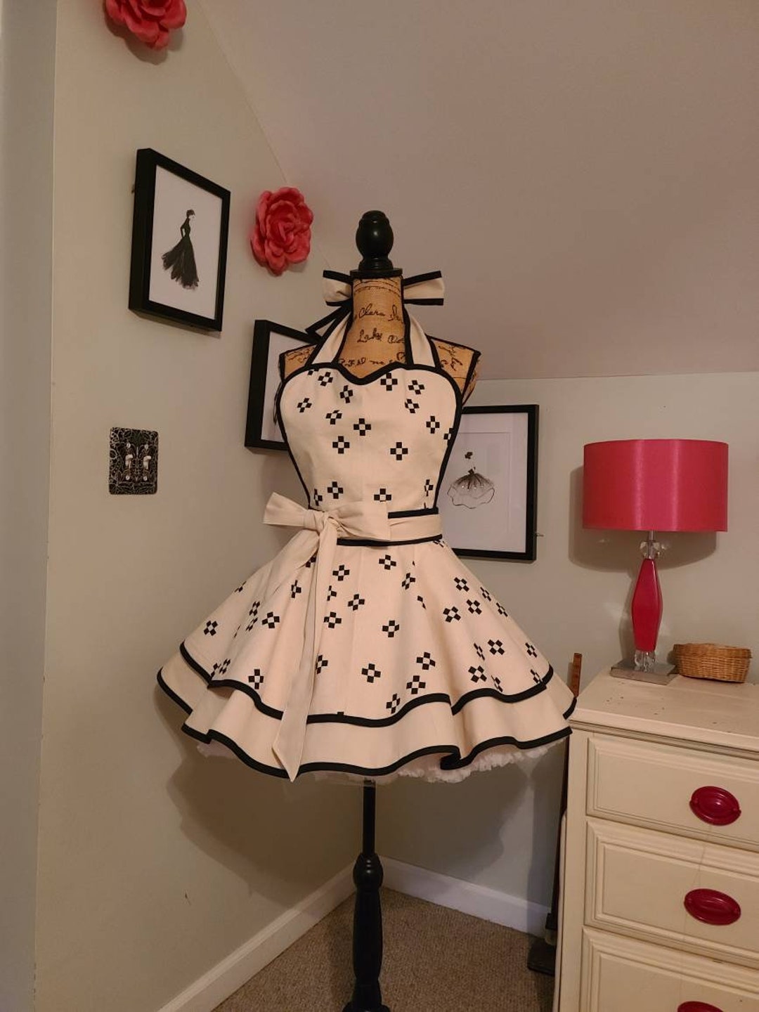Elegant Cream and Black Retro Style Hostess Apron - Etsy