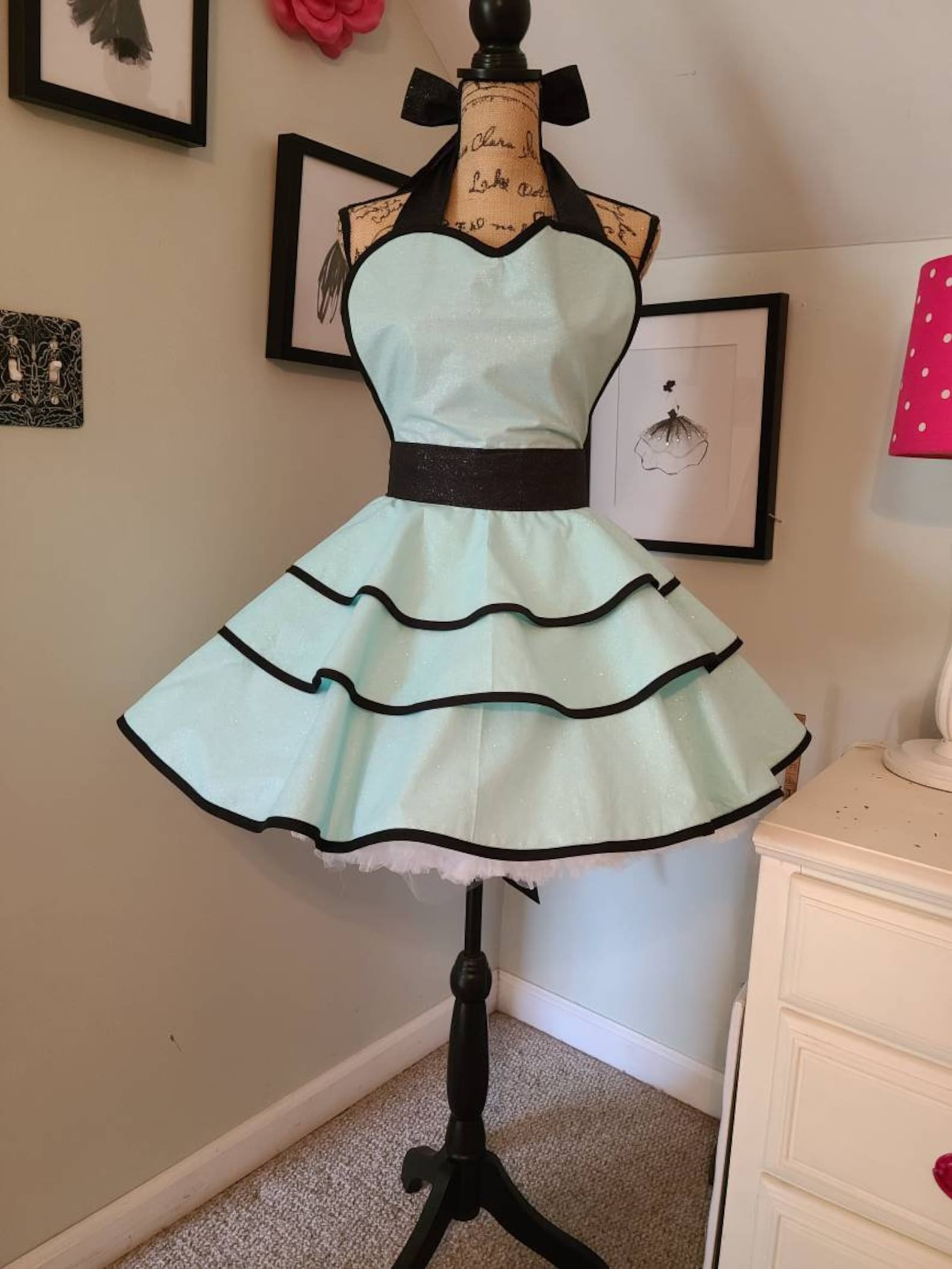 Shimmering Seafoam and Black Retro Style Hostess Apron- Also Comes in ...