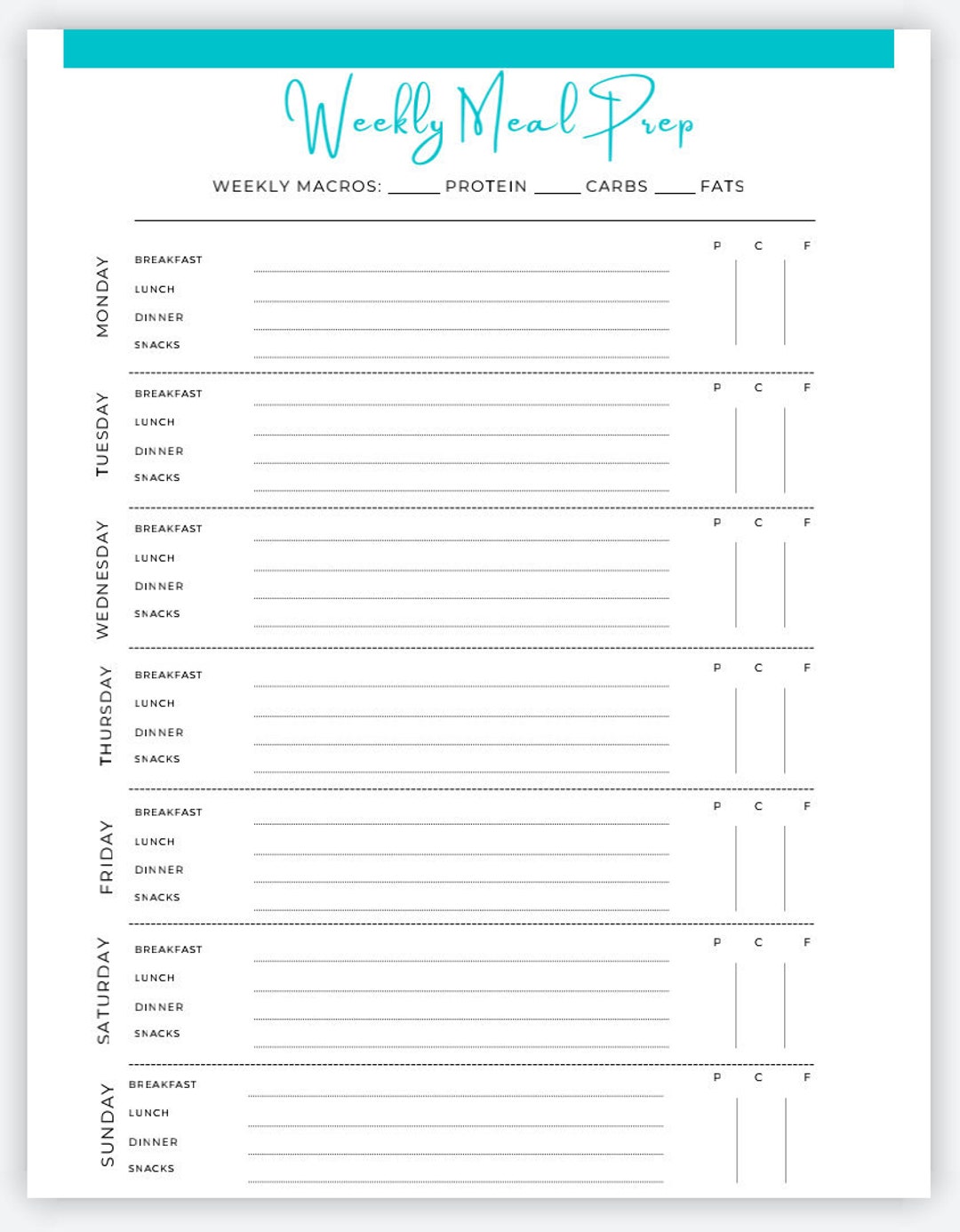 Printable & Digital Weekly Meal Prep List - Etsy