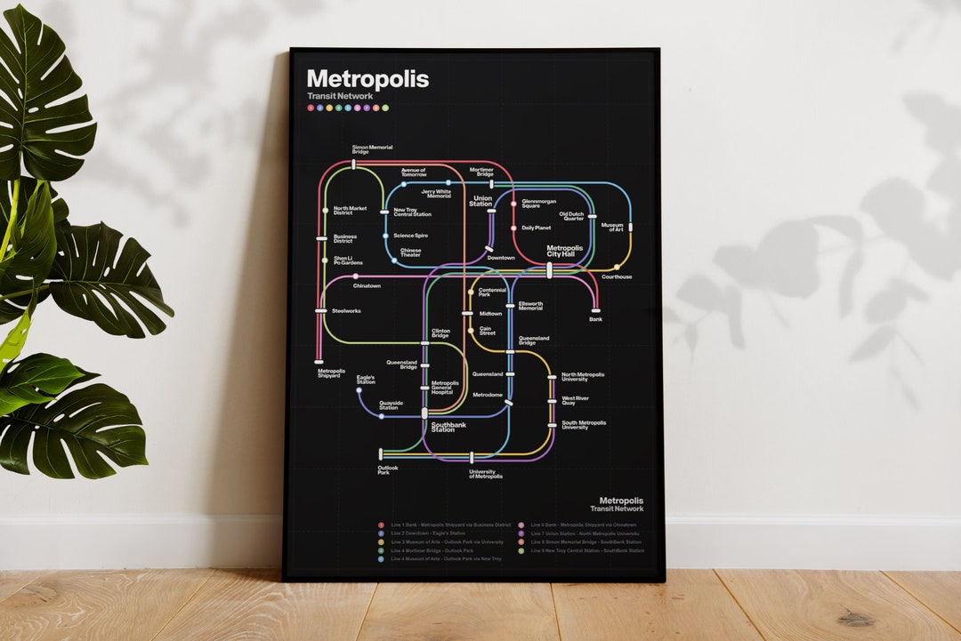 Metropolis Transit Map, Fantasy Map, Unique Metro Map, Unique Gift ...
