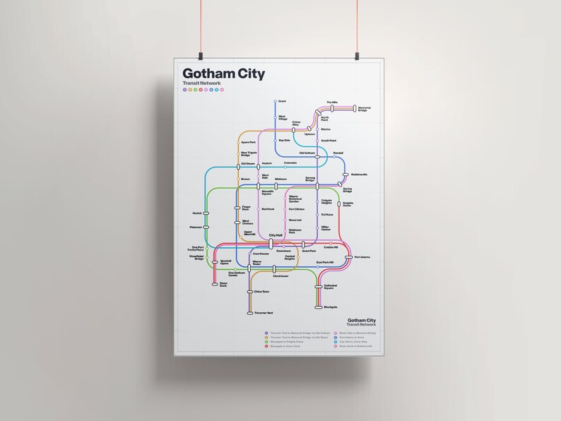 Gotham City Transit Map Fantasy Map Unique Metro Map Unique - Etsy Hong ...