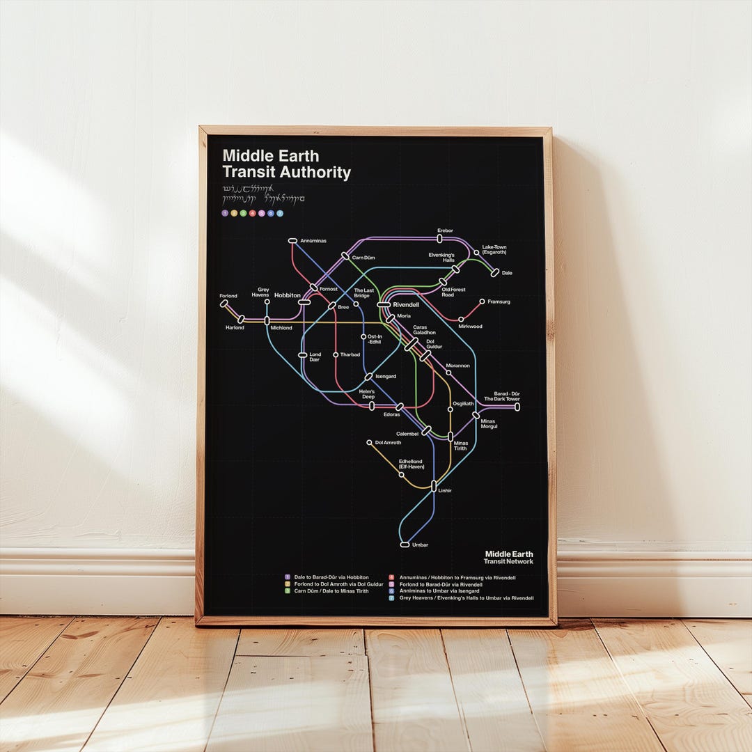 Middle Earth Transit Map / 2 Color Pack / Fantasy Map, Unique Metro Map ...